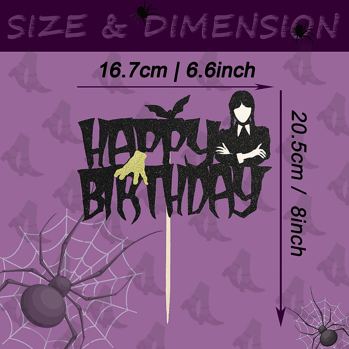 Sumerk 1 Pack Wednesday Addams Cake Decorations Wednesday Cake Topper Happy Birthday Family Party Supplies for Boys Girls Wednesday Theme Birthday Party Supplies