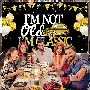 Funny Birthday Decorations for Men I'm Not Old I'm Classic Backdrop,Black Gold Funny Classic Car Happy Birthday Backdrop Party Supplies for Adults,30th 40th 50th 60th 70th 80th 90th Bday Party Poster