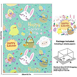 Gift Wrapping Papers, Easter Egg Rabbit Sheep Chick Wrap Paper, Happy Easter Theme Gift Wrap Paper for Kids Girls Boys Family Friends in Eater Day or Birthday Party, 20 x 28 inches per sheet(6 sheets)
