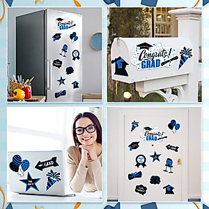 12 Pieces Graduation Magnetic Decals Decorations Congrats Grad Car Magnets Happy Graduation Magnetic Fridge Decoration Proud of You Magnet Decal Trencher Cap Fridge Magnets Graduation Stickers (Blue)