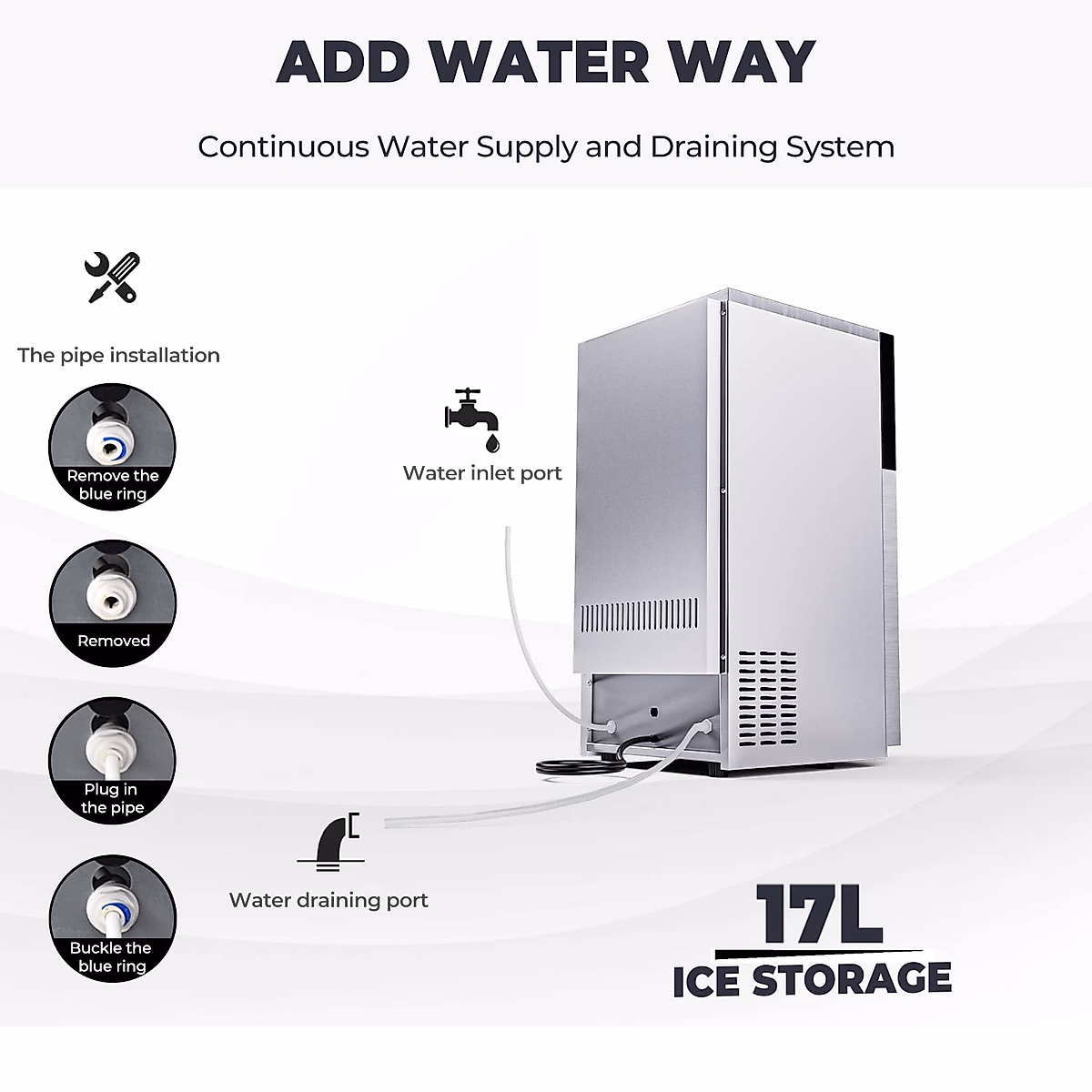 COSTWAY Commercial Ice Maker Machine, 180LBS/24H Stainless Steel Under Counter Freestanding Ice Machine for Restaurant with Self-Cleaning Function, 63 Ice Cube Ready in 13-18 mins, 35 LBS Storage Bin