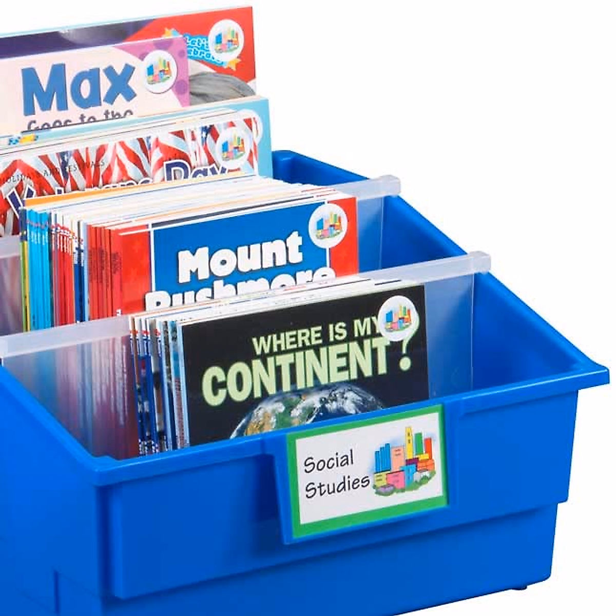 Really Good Stuff 4-Pack Single-Color Picture Book Classroom Library Bins with Dividers