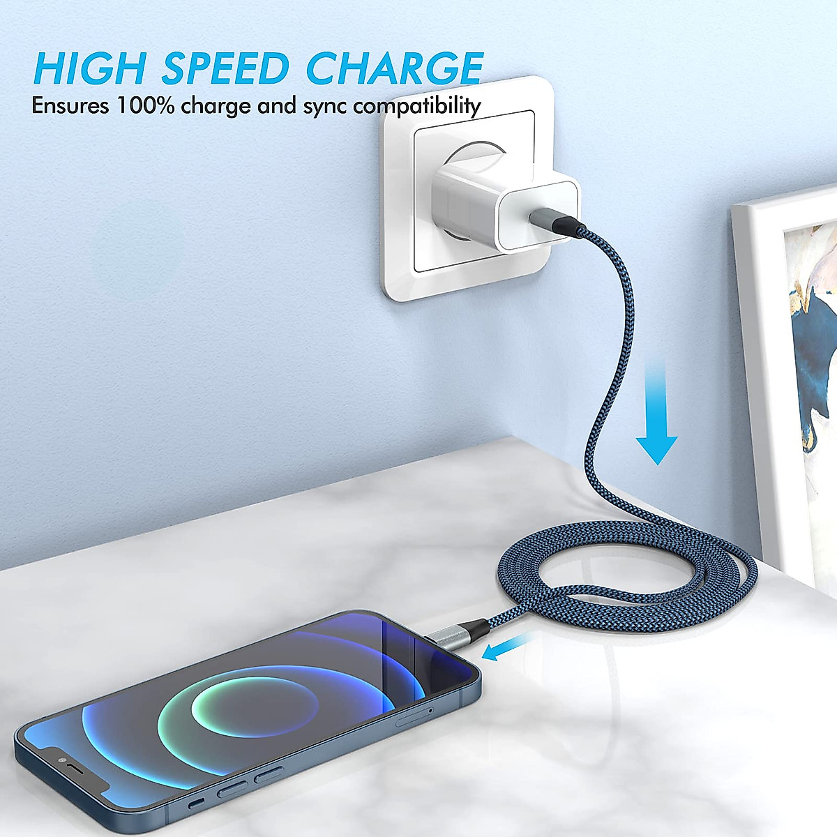 USB C to Lightning Cable, 2 Pack 10FT 20W Nylon Braided S-03BK [Apple MFi Certified] Phone Charger Compatible iPhone 14 13 12 Pro 11 Max XS XR 8 Plus, Supports Power Delivery