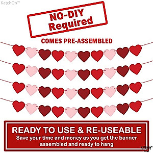 Felt, Heart Valentines Garland for Valentines Day Decor - Pack of 40, No DIY | Red, Rose, Light Pink Heart Garland, Heart Garland Decorations | Heart Banner Garland, Romantic Valentines Day Decoration