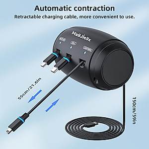 MAGJIEYX for Multi Retractable Car Charging Station Box, 3 in 1 Headrest Fast Power Charging Dock Cord USB Type C Fits iPhone15 14/iPad/Android/Samsung|Uber Lyft Backseat Passengers Share Rid