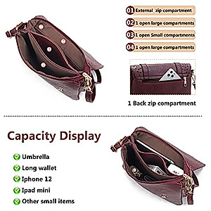 SunForMorning Crossbody Bag with Coin Purse for Women Leather Shoulder Sling Purse (Wine Red)