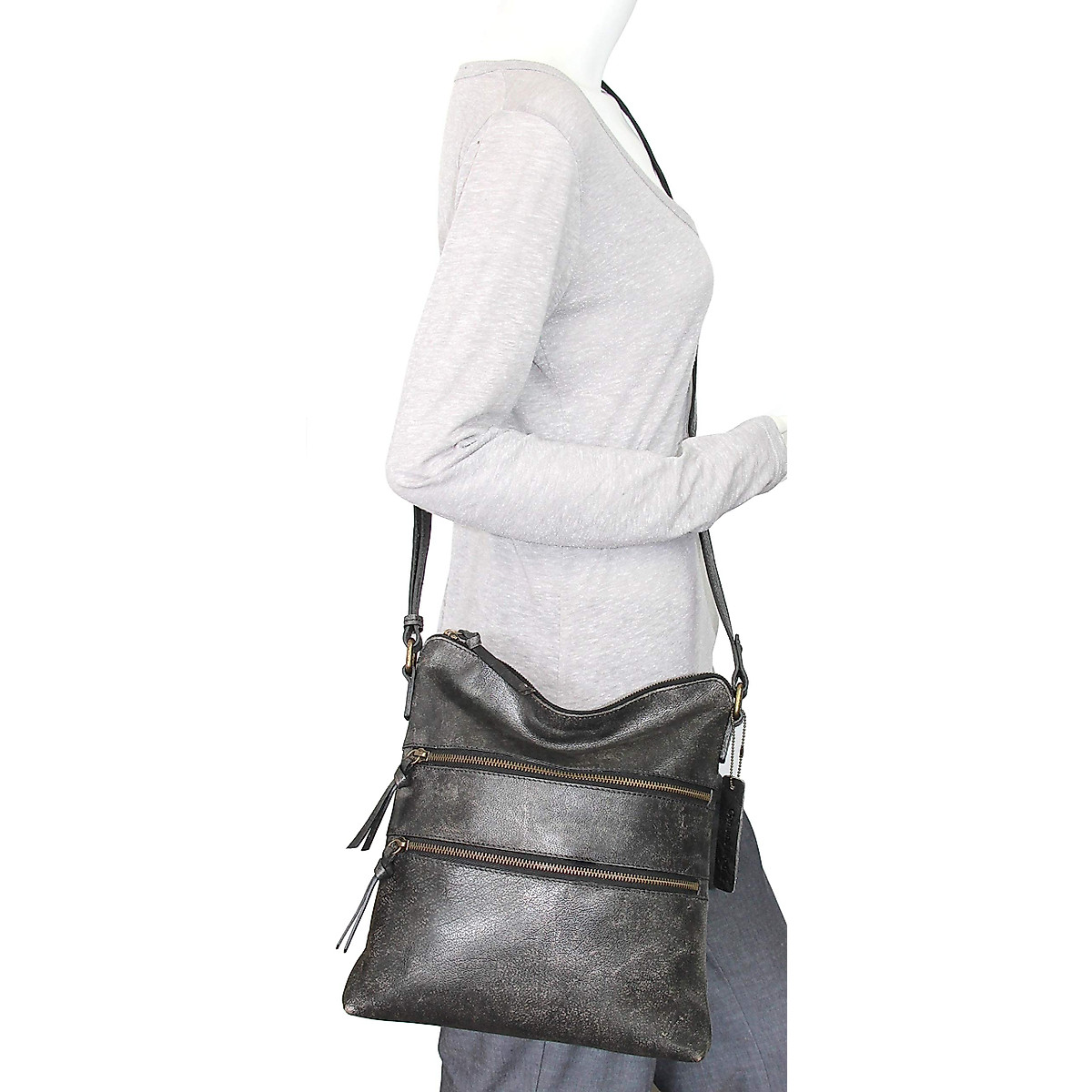 Zuri Leather Crossbody Bag (Grey)