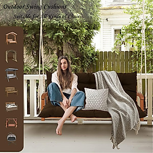 VKETU Outdoor Swing Cushions 3 Seater Replacement, 4" Thickened Waterproof Porch Bench Cushions with Ties, Patio Furniture Cushion for Backyard, Lawn and Garden (Coffee Color, 40x71in)