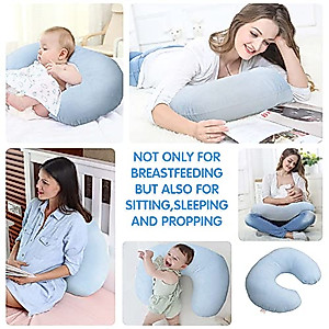 LAT Waterproof Nursing Pillow and Positioner, Breastfeeding Pillow for Mom,Newborn Infant Soft Cotton Feeding Cushion for Boys and Girls(Blue)