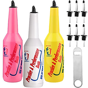 Flair Bottle Mix Color Set of 3 - Cocktail Shaker,Training Bottle,Flair Bartender Practice and Performance Bottle 25oz/750ml(White,Pink,Yellow)