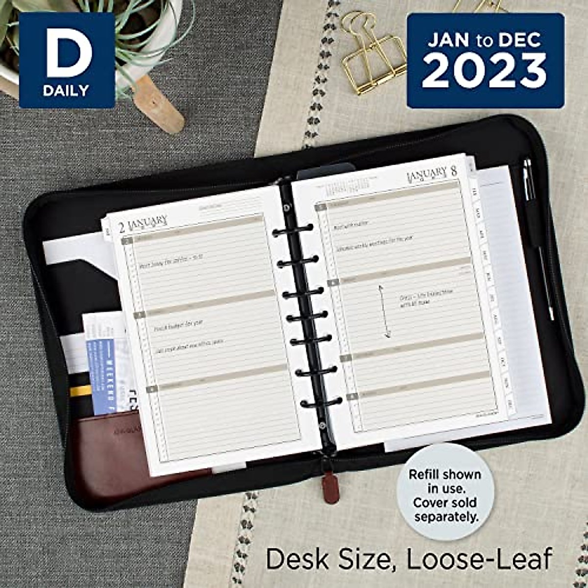 AT-A-GLANCE 2023 Weekly & Monthly Planner Refill, Hourly, 91010 Day-Timer, 5-1/2" x 8-1/2", Size 4, Desk Size, Loose Leaf, Monthly Tabs (481-285Y)