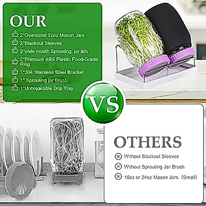 EOUOBOMO Sprouting Kit,Sprouting Jar Kit,Sprouts Growing Kit w.Wide Mouth Mason Jar,316 Screen Lid, Stand,Tray and Blackout Sleeves,Seed Sprouting Kit for Growing Broccoli, Alfalfa