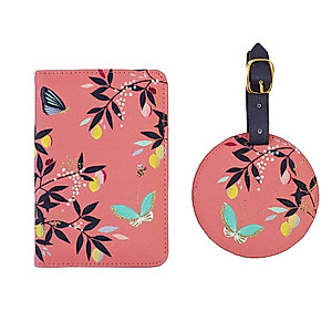 Sara Miller Coral Orchard Butterfly Travel Set Luggage Tag and Passport Holder