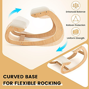 FIREFLOWERY Ergonomic Kneeling Chair, Wooden Posture Chair W/Extra Padding for Back Neck Pain Relief & Improving Posture, Rocking Meditation Stool W/Knee Support for Home Office (Beige)