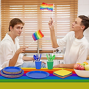 Ruisita 193 Pieces Rainbow Party Supplies Include Disposable Dessert Paper Plates Cups Napkins Forks Knives Spoons Table Cover Serve 24 Guests Dinnerware Cutlery Set for Birthday Wedding Decoration