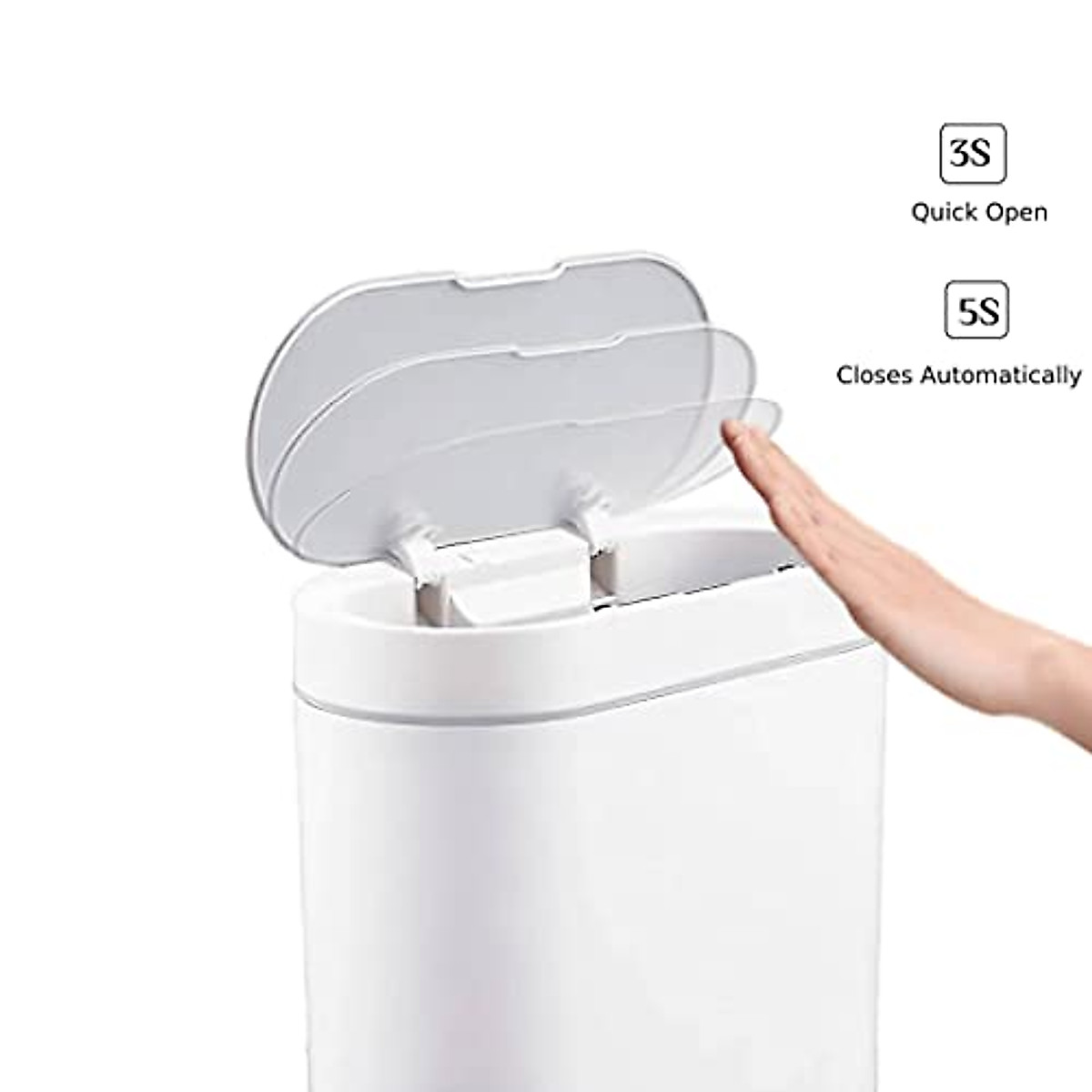 Columbia Star 2.5 Gallon Automatic Trash Can, Will Fit Any Narrow Space, Oval Shape Smart Garbage can, Perfect for Home, Bathroom, Kitchen, Office. (White)