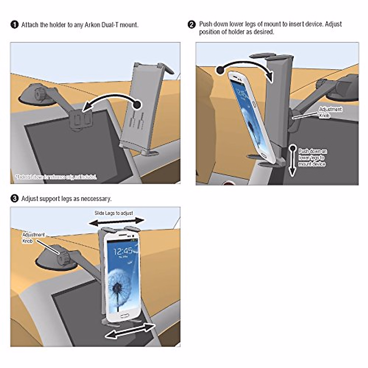 Arkon Phone and Midsize Tablet Holder for iPhone X 8 7 6S Plus iPad mini Galaxy S8 S7 Note 8 Retail Black