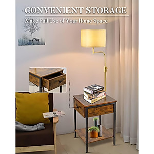 bulbeats 54IN Side End Table with Lamp Attached, Dimmable (Brightness Adjustable) Floor Lamp with Drawer and Shelf, 3000K E26 Bulb Included, 300° Rotatable Standing Lamp for Living Room Bedroom