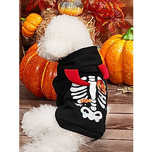 QWINEE Dog Hoodie Reflective Skull Print Cat Clothes Sweatshirt for Puppy Small Medium Dogs Kitten Light Black S