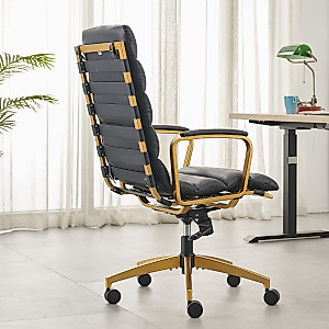 CAROCC Black Gold Desk Chair Black Gold Office Chair high Back Modern Office Chair managerial Chairs & Executive Chairs Swivel Office Chair Black Leather and Gold(1902 Gold Black)