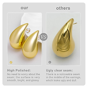 Gold Teardrop Earrings Dupes for Women Chunky Gold Plated Waterdrop Earrings Trendy Jewelry for Women