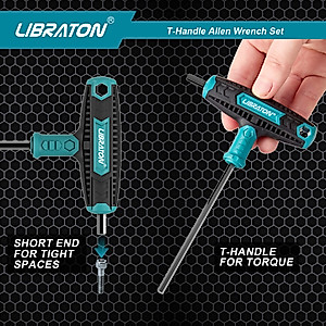LIBRATON T Handle Allen Wrench Set, T-Handle Hex Key Set, Two-End and Chamfered Tips Design, Metric 2.5mm-10mm, Auto Bike Repair Tool, 7-Pieces with Storage Box