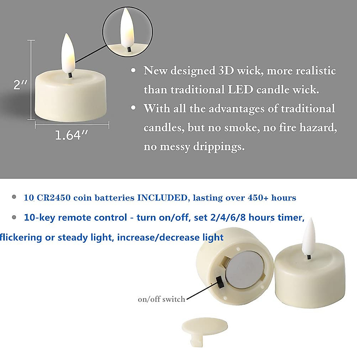 Eywamage Flameless Tealights with Remote Batteries Included, Bright Realistic LED Votive Candles Flickering Real Wax D 1.6"