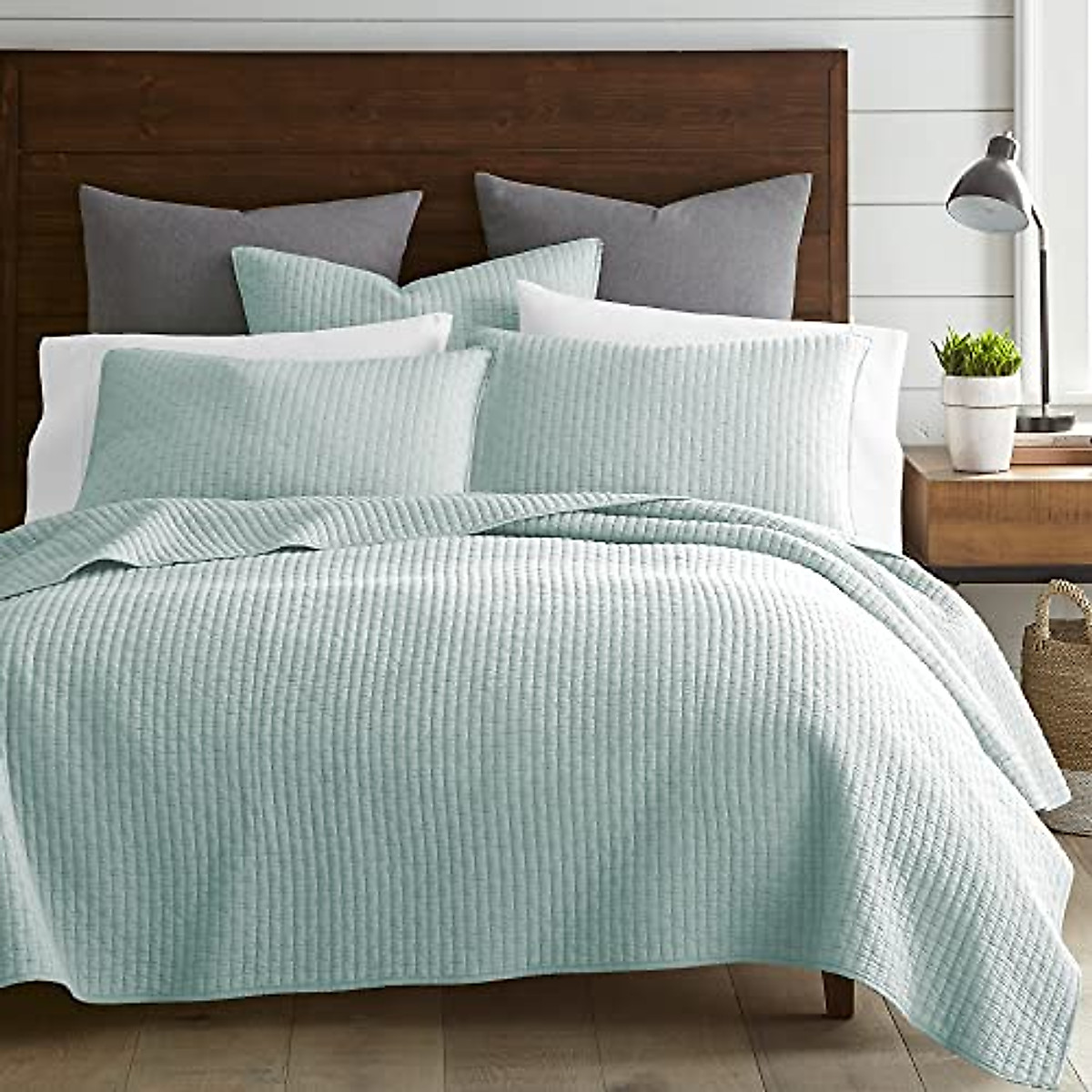 Levtex Home - Cross Stitch Quilt Set - 100% Cotton - Twin/Twin XL Quilt (68x86in.) + 1 Standard Shams (26x20in.) - Blue Haze Quilt with Matching Stitching