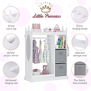 UTEX Kids Play Armoire with Mirror, Storage Bins and Closet for Dress Up and Costumes (White)