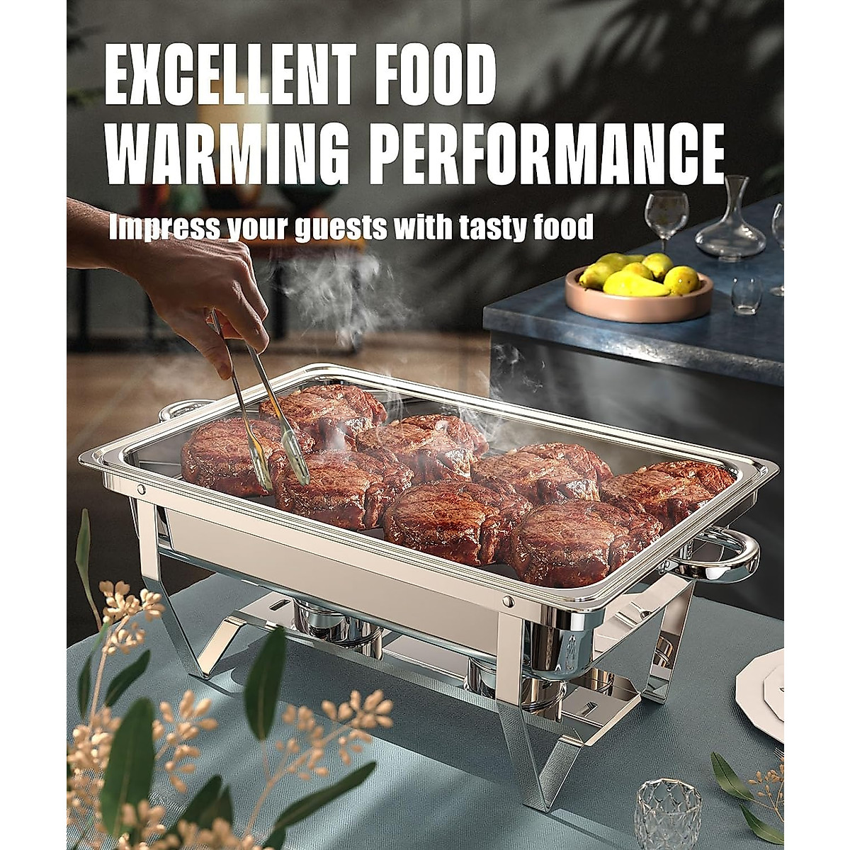 Chafing Dishes for Buffet 4 Pack, 9QT [No Fingers Cut] Roll Edge Designed Chafing Dish Buffet Set [Mirror-Like Polished Finish] Food Warmers for Parties, Birthday, Holiday Parties, Church Events, etc
