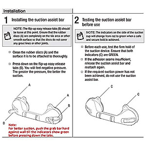 AmeriLuck 16.5in Suction Bath Grab Bar with Indicators, Balance Assist Bathroom Shower Handle (White/Yellow, Pack of 2)
