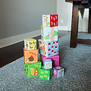 Fat Brain Toys Woodland Friends Stacking Cubes - Fine Motor & Number Learning, 12 mos+