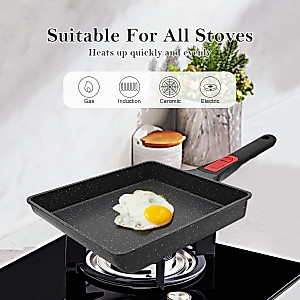 AIKENBBKK Japanese Omelette Pan Nonstick, Large Tamagoyaki Pan Egg Roll Pan with Detachable Handle, Oven& Dishwasher Safe, 9” x 8” (Black)