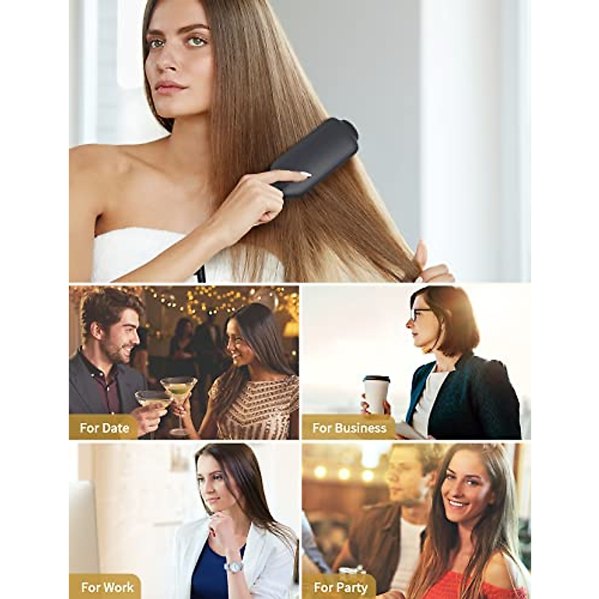Hair Straightener Brush Heated Straightening Brush: Negative Ion Hot Hair Brush for Smooth Frizz-Free Women Hair - Ceramic Flat Iron Brush - Dual Voltage Anti-Scald Fast Heating