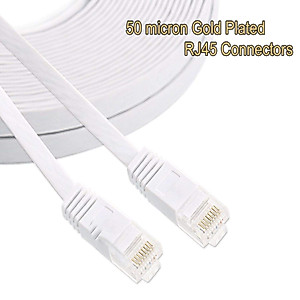 Cat 6 Ethernet Cable 50 ft, Solid Flat Internet Cords, Network LAN Patch Cables, Faster Than CAT5E/Cat5, White Slim Cat6 High Speed Computer Wire with Snagless Rj45 Connector for Router, Modem