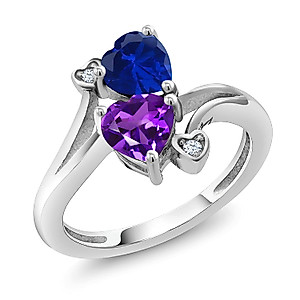 Gem Stone King 925 Sterling Silver Blue Created Sapphire Purple Amethyst Ring For Women (1.48 Cttw, Heart Shape 6MM, Gemstone September Birthstone, Available In Size 5, 6, 7, 8, 9)