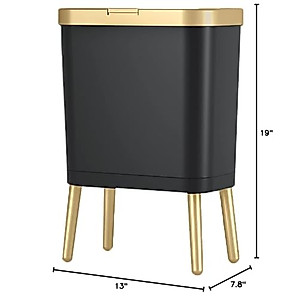 Doyingus Trash Can with Lid, 3.3 Gal Plastic Garbage Can with Legs, Slim Waste Basket with Push Button for Kitchen Bathroom (Black)
