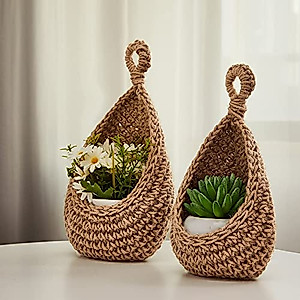Teardrop Hanging Baskets , Onion Basket Coat Bohemian Storage Fruit Wall Hooks for Kitchen Wall Home Restaurant Garlic Vegetable Wall Planters, 3 Sizes (Linen)