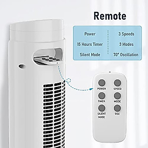 CHRUN 36''Oscillating Tower Fan, Remote Control, Quiet Stand Up Fan, 3 Speed, 3 Modes,15-Hour Timer, LED Display, 70° Oscillating Wider Air Coverage Tower Fan for Cooling Bedroom Home Office (White)