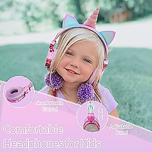lalacosy Kids Headphones,Wired Headsets with Gifts Packing Include Sticker&Bracelet for Girls,Built-in Mic&On/Over Ear HD Stereo for Online Study/School/Tablet with Nylon Cable