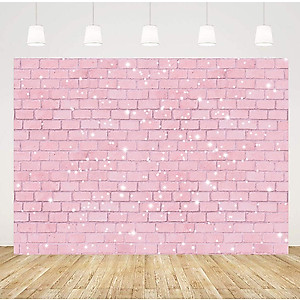 Retro Pink Glitter Brick Wall Photography Backdrop 5x3ft Girl Happy Birthday Party Photo Background Baby Shower Bridal Shower Wedding Newborn Banner Cake Table Decorations Photo Booth Props