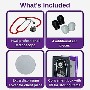 HCS Stethoscope - Premium Stainless Steel - Medical Grade, Clinical Use - 360° Dual Head Chest Piece - Doctors, Nurses, Students, EMT, and Veterinary - Nursing School Essentials - Red Stethoscope
