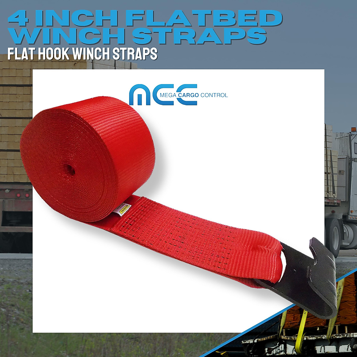 4" x 30' Heavy Duty Winch Straps w/Flat Hook - Pack of 10 | Red Tie Downs for Flat Bed, Truck, Farm, Utility Trailers (5400 LBS WLL)