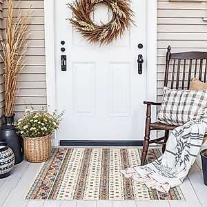 2x3 Washable Entryway Area Rugs: Modern Moroccan Entrance Non-Slip Rug Farmhouse Bedroom Kitchen Bathroom Soft Low Pile Carpet Thin Door Mat for Laudry Hallway Nursery 2x3 Blue/Beige/Multi