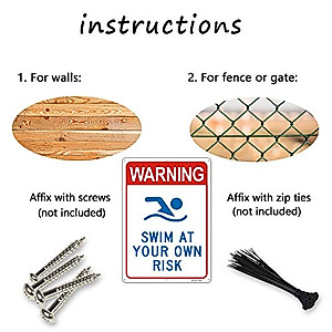 Uflashmi Warning Swim at Your Own Risk Pool Sign, Metal Pool signs for Outdoor, 10X14 in