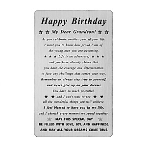 BAZLJY Grandson Birthday Gifts - Metal Engraved Birthday Card for Grandson Young Men - Grandson Birthday Gifts from Grandparents
