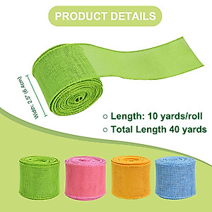 TONIFUL 4 Rolls Easter Ribbon, Burlap Wired Ribbons, Yellow, Pink, Baby Blue, Green, Faux Burlap Ribbon, for Easter Home Decor Wreath Front Door Gift Wrapping Tree Topper Bow Crafts (2 Inch x 40 yds)