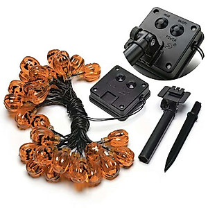 YBB Solar Pumpkin String Lights, Waterproof Halloween Decoration String Lights, 20 LED Lights 8 Modes Jack-O-Lantern for Outdoor, Home, Patio, Garden (5m/16ft- Warm White)