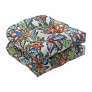 Pillow Perfect Outdoor/Indoor Copeland Fiesta Tufted Seat Cushions (Round Back), 19" x 19", 2 Count Blue