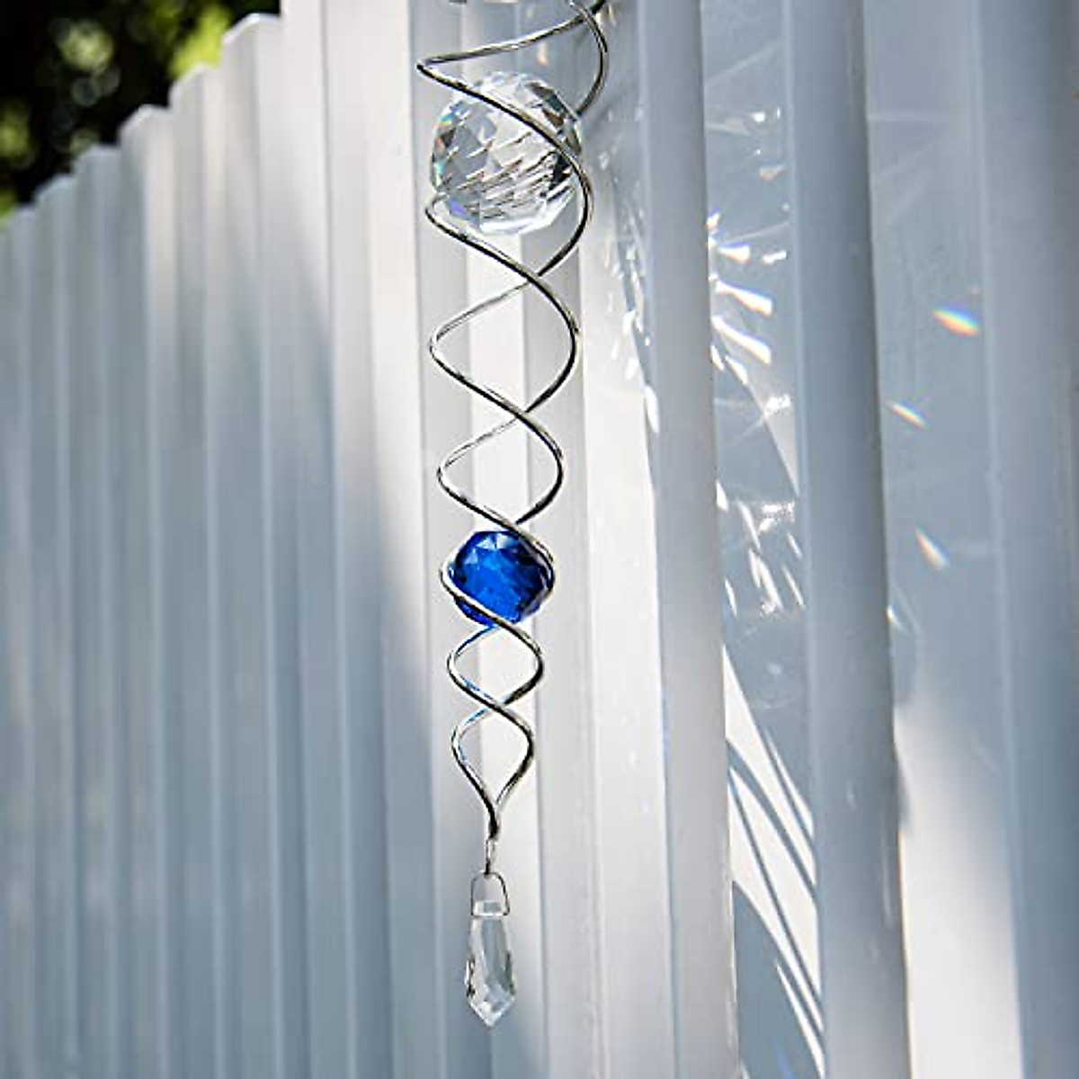 12 inch Gazing Ball Spiral Tail, Prefdo Stainless Steel Wind Spinner Stabilizer with 2 Glass Balls Prism and Hanging Swivel Hook for Outdoor Yard Garden Decoration(Royal Blue)